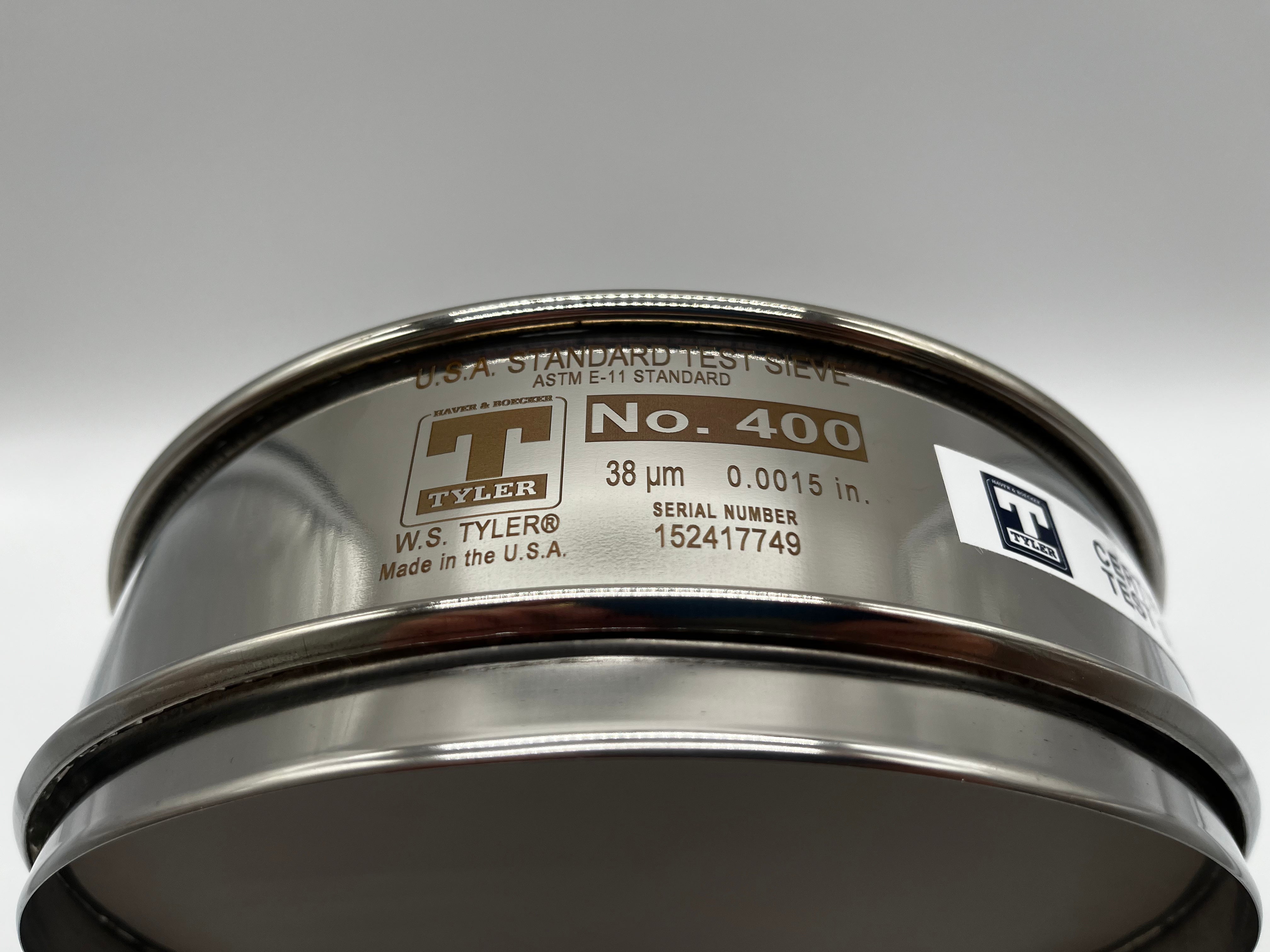 #400 8" Full-Height Stainless Steel Test Sieve by W.S Tyler, OEM Part ...