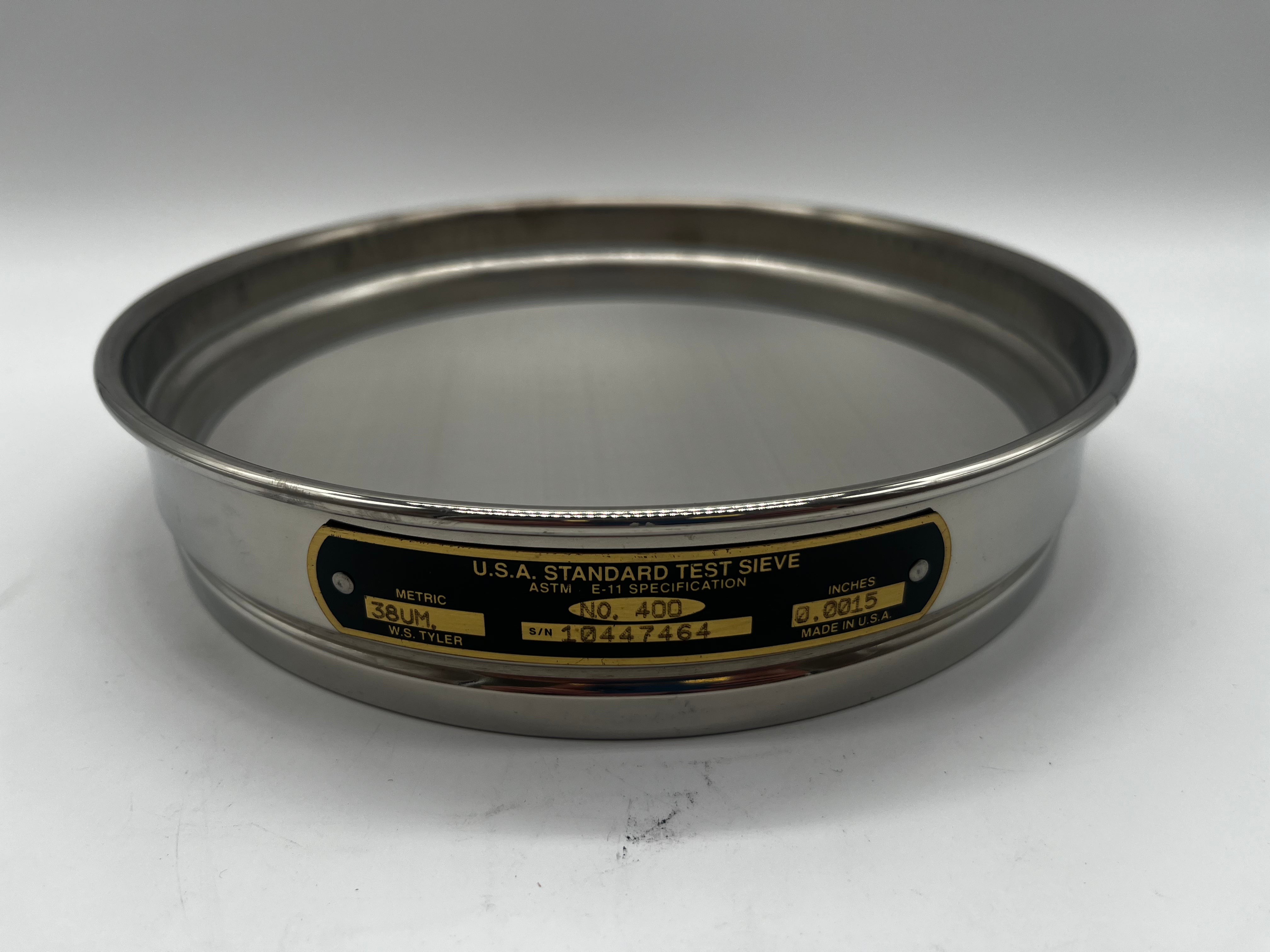 #400 8" Half-Height Stainless Steel Test Sieve by W.S. Tyler, OEM Part ...