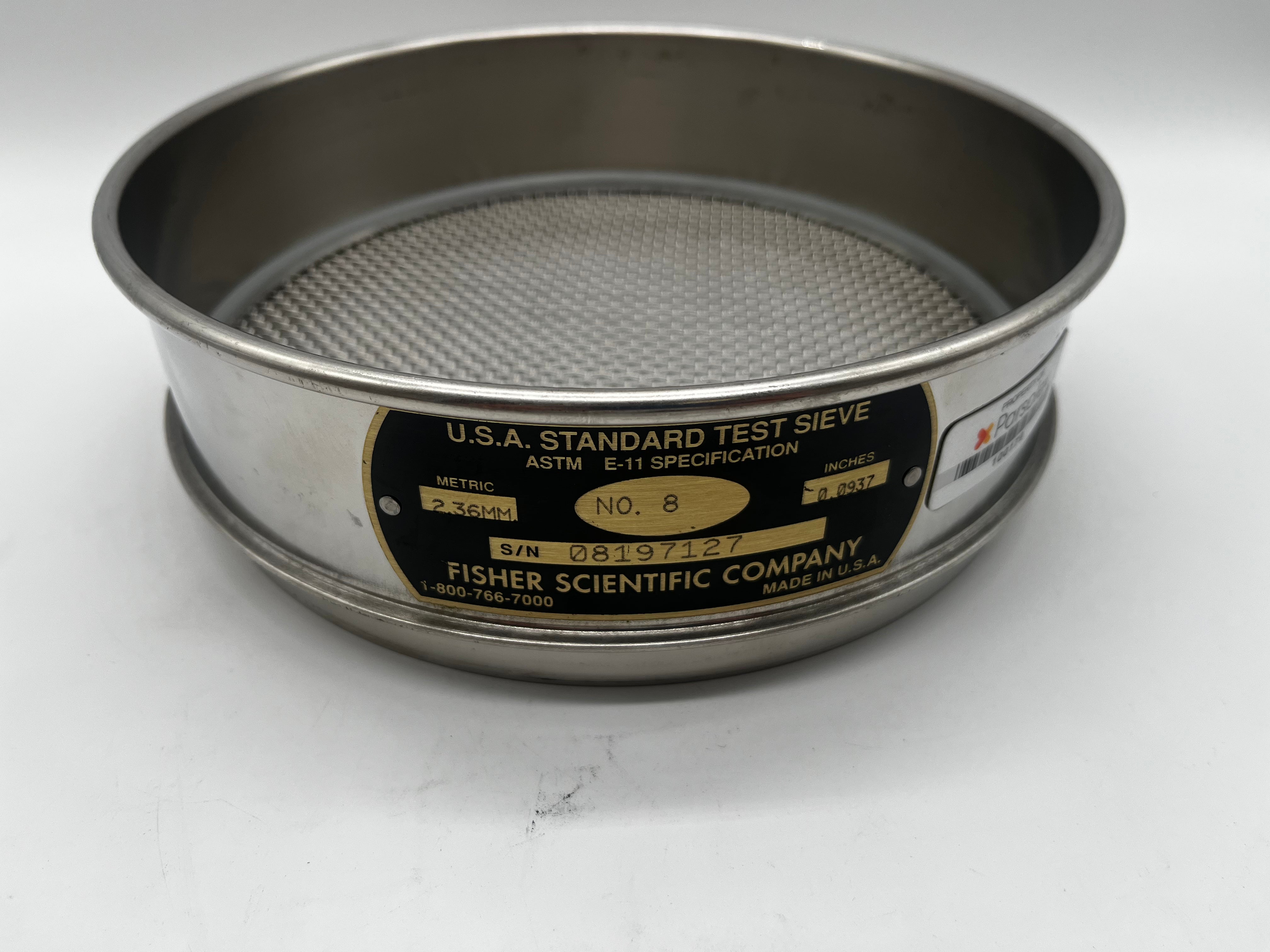 8-Mesh, 8" x 2" Stainless Steel Test Sieve by Fisher Scientific, OEM P ...