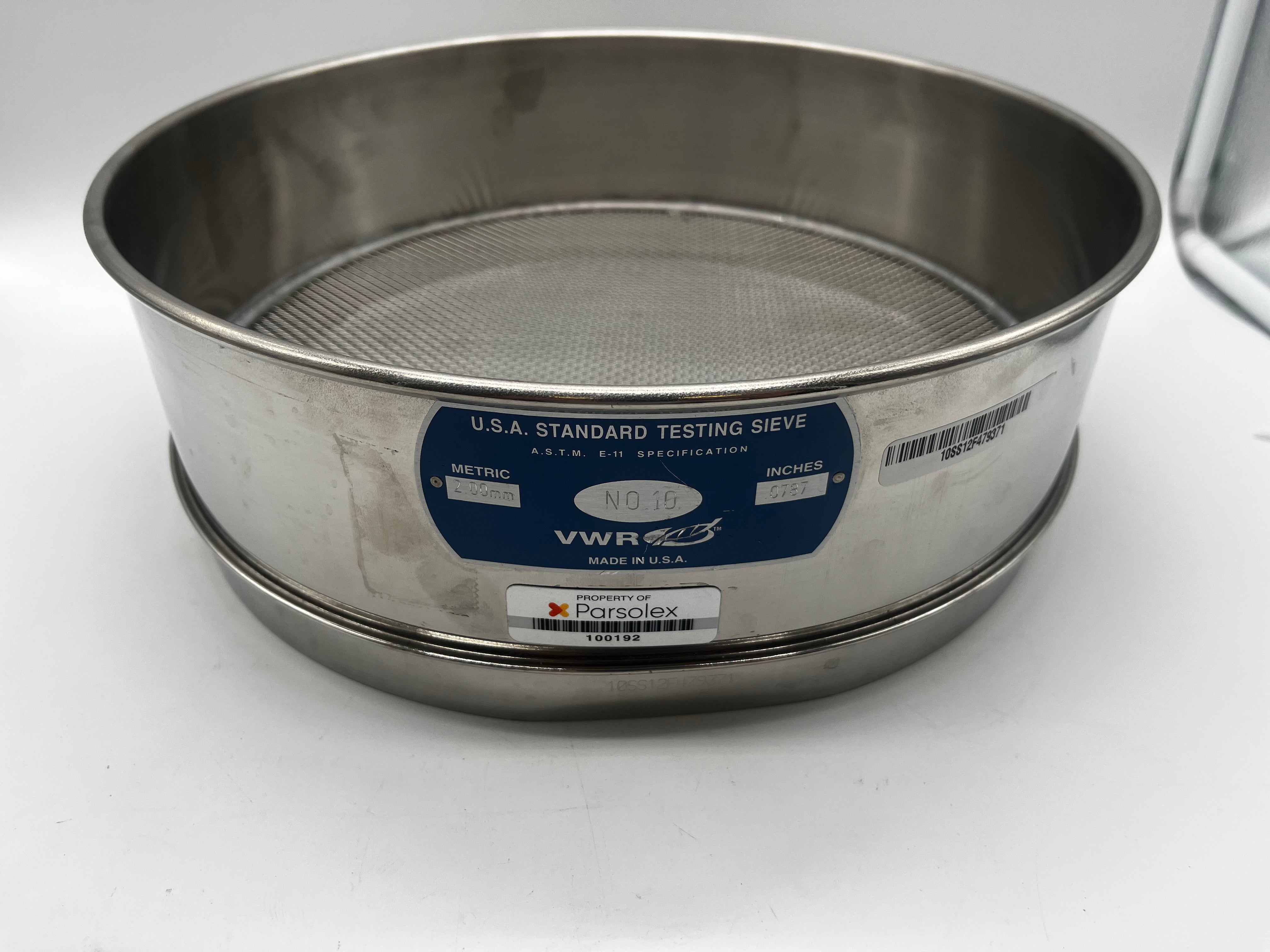 10-Mesh, 12" x 3" Stainless Steel Test Sieve from VWR, OEM Part #47730 ...