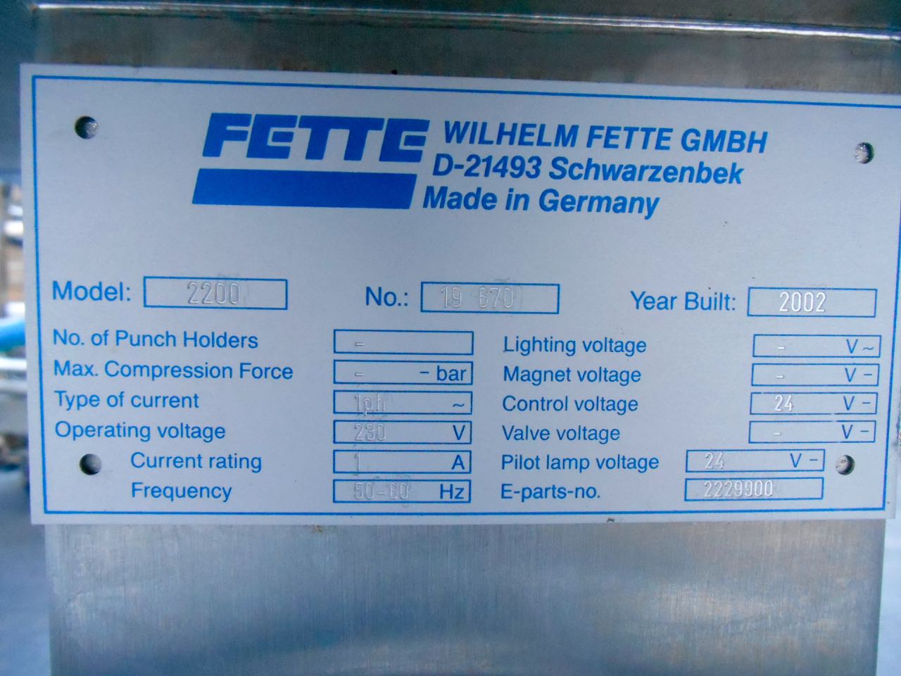 Fette 2200 Control Console – PharmParts